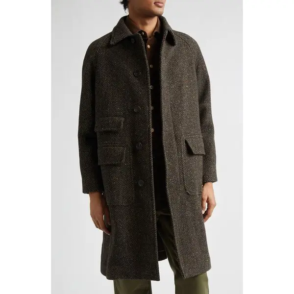 DRAKE'S Wool Herringbone Tweed Overcoat