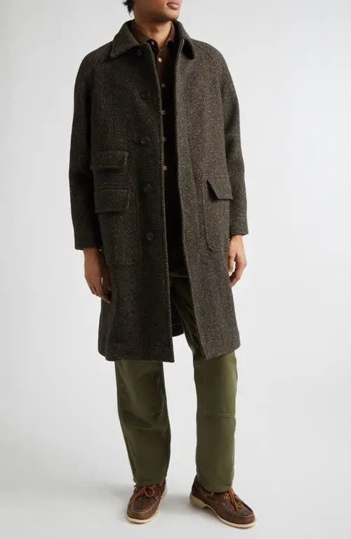 DRAKE'S Wool Herringbone Tweed Overcoat