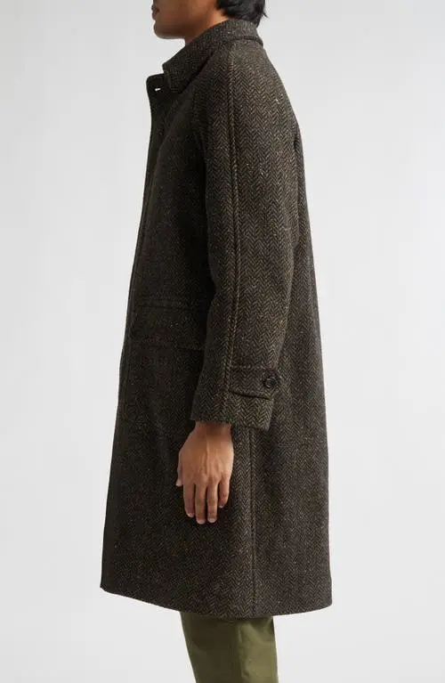 DRAKE'S Wool Herringbone Tweed Overcoat