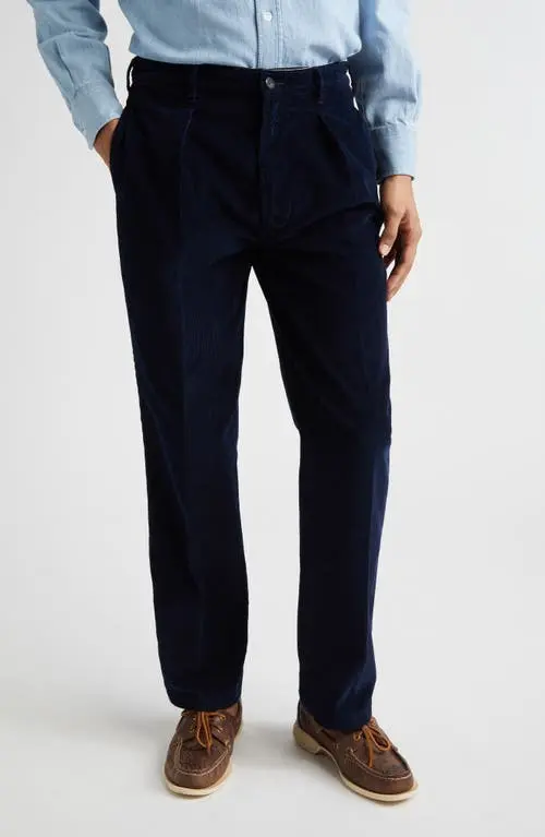 DRAKE'S Cotton Corduroy Relaxed Fit Trousers - Navy
