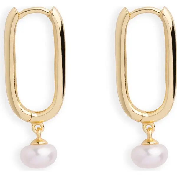 Argento Vivo Freshwater Pearl Drop Hoop Earrings - Gold