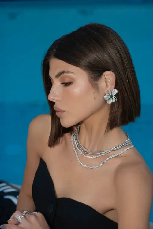 GEMMA AZZURRO Fleur Pave Emerald Flower Earrings