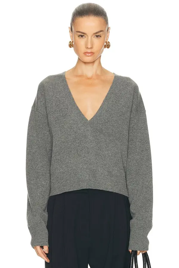 EAVES Lonne Deep V-neck Sweater - Dark Grey