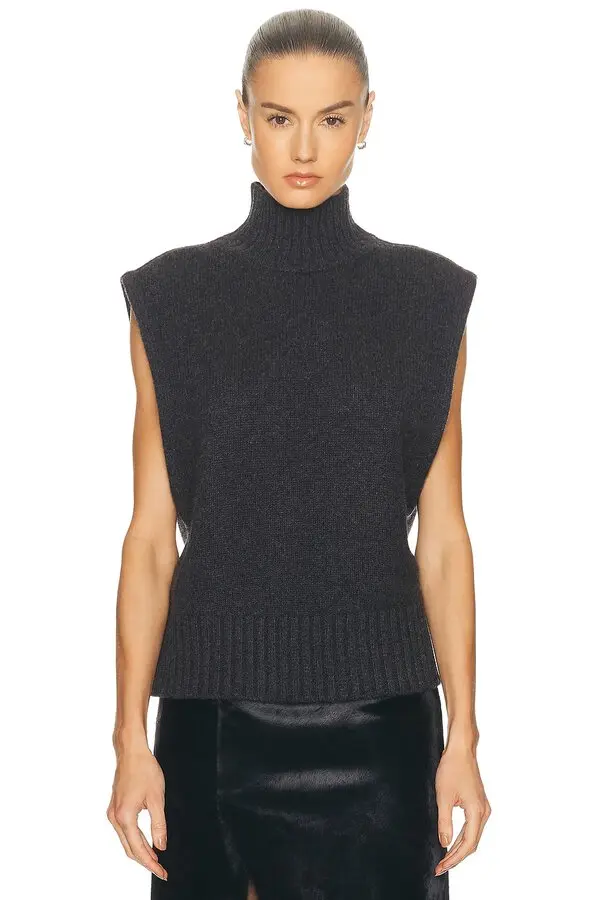 EAVES Lynnda Knit Mock Neck Shell - Graphite