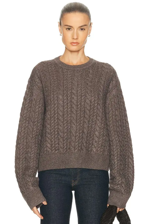 EAVES Laci Cable Crewneck - Hickory