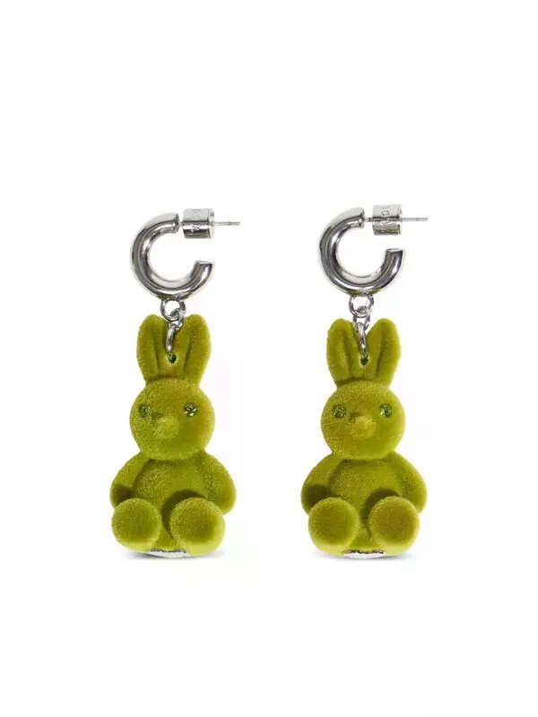 Bimba Y Lola Flocked-rabbit Hoop Earrings - Green