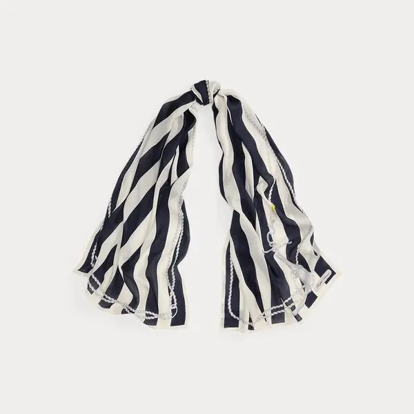 Ralph Lauren Striped Cashmere-silk Pashmina Scarf - Icon Navy/cream