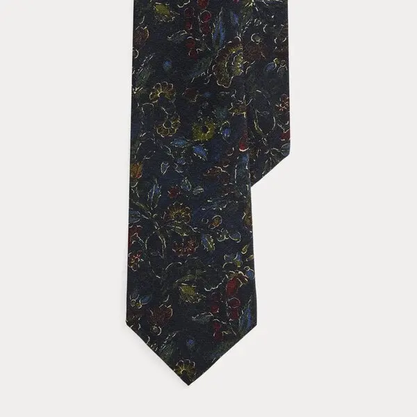 Ralph Lauren Floral Wool Challis Neck Tie - Navy