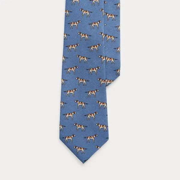 Ralph Lauren Dog-print Wool Challis Neck Tie - Blue