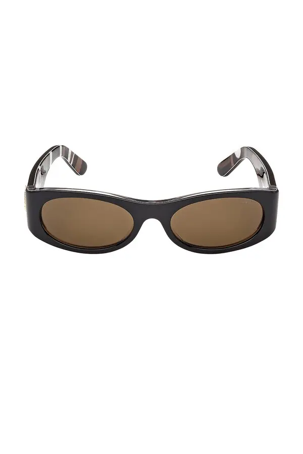Emilio Pucci Oval Sunglasses - Shiny Black, Khaki, & Brown