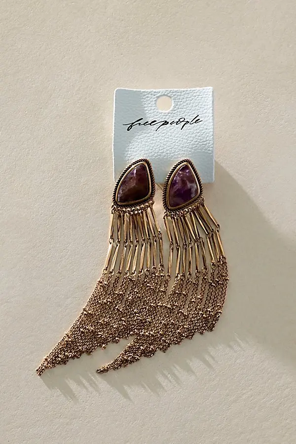 Free People Talk Sweet Fringe Dangles Earrings - Gold/amethyst