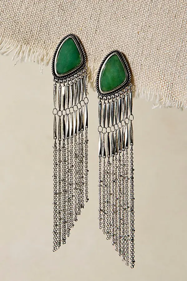 Free People Talk Sweet Fringe Dangle Earrings - Silver/green