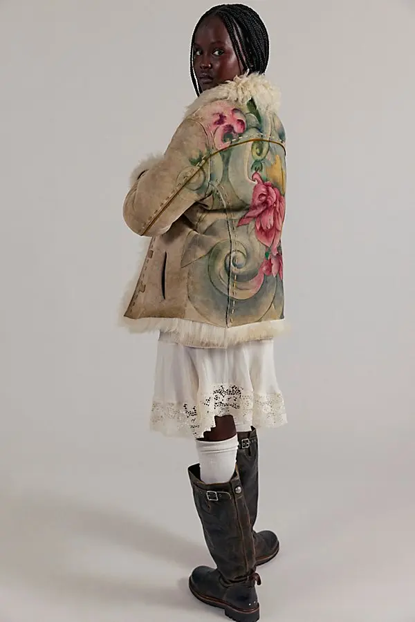 NIGEL PRESTON Hand-painted Shearling Jacket - Tan