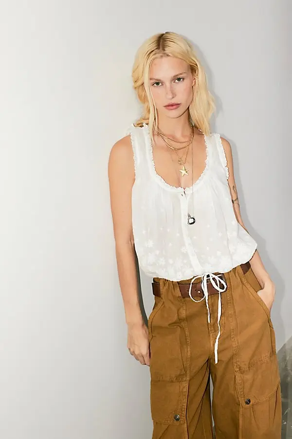 Free People Cherry Scallop Top - Clean Ivory