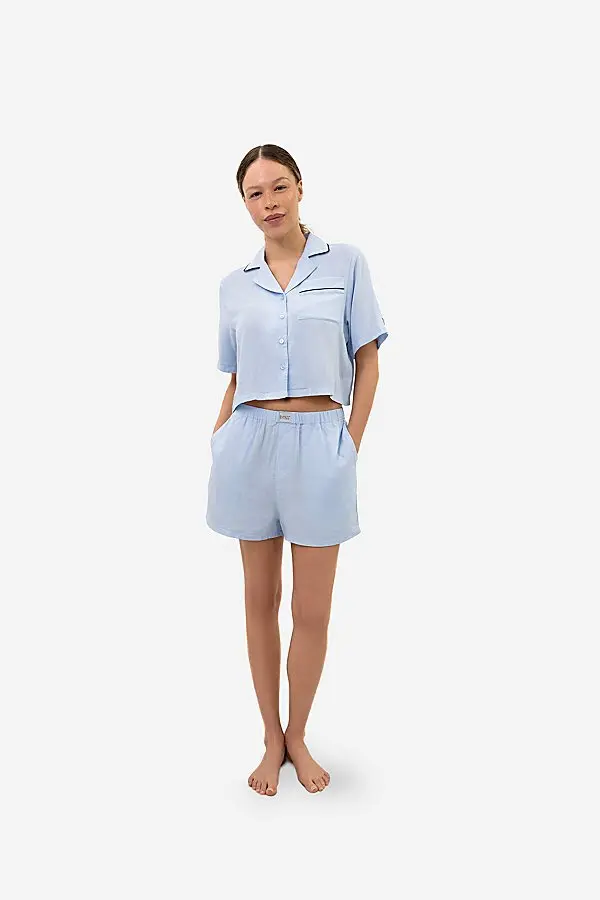 Free People Sunday Citizen Short Pj Set- Woven Cotton - Blue - Light