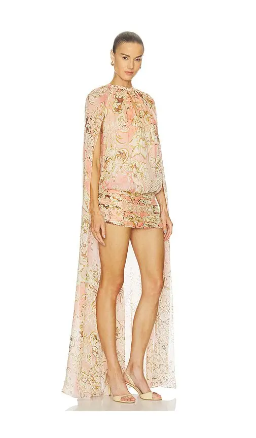Hemant & Nandita Mini Dress With Cape - Ivory