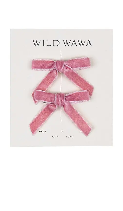 WILD WAWA Velvet Bow Hair Clip Set - Vintage Bows Dusty Pink