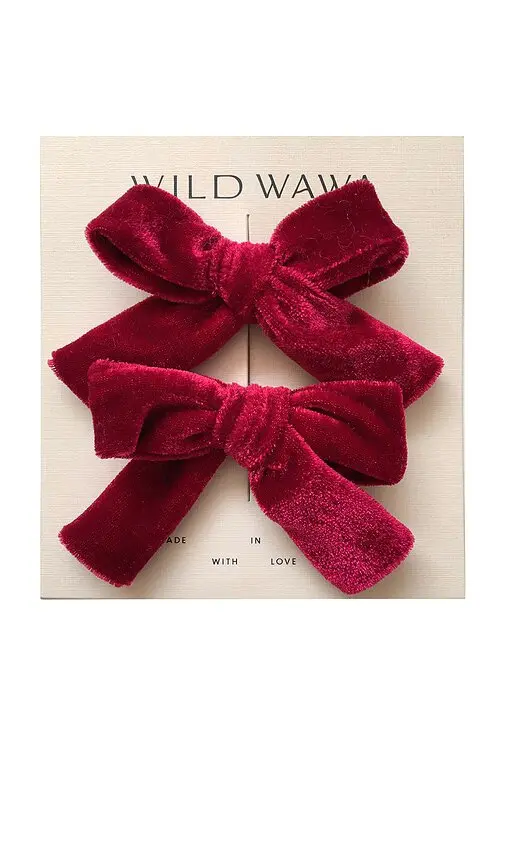 WILD WAWA Velvet Bow Clip Set - Burgundy