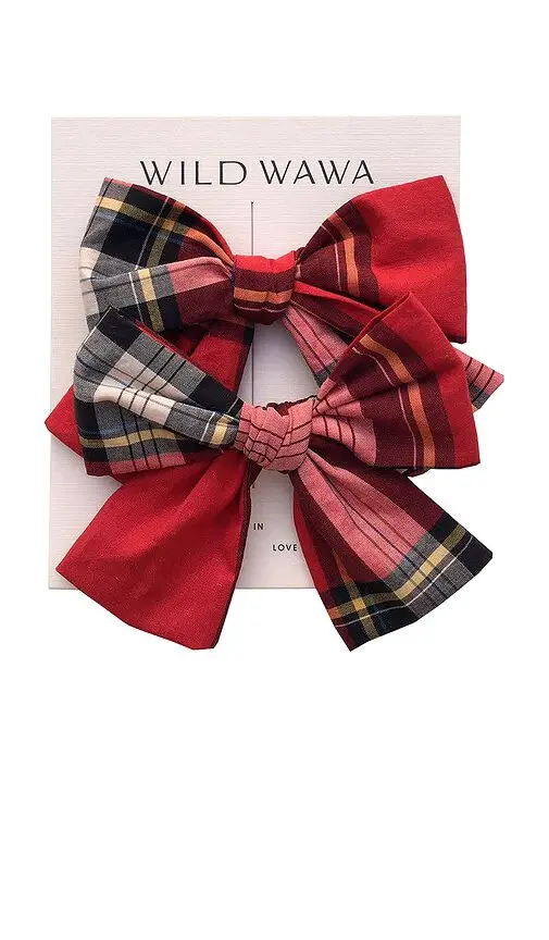 WILD WAWA Bow Hair Clips - Tartan Red