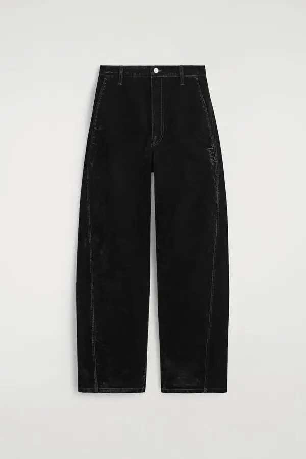 Cos Flocked-denim Barrel-leg Pants - Black
