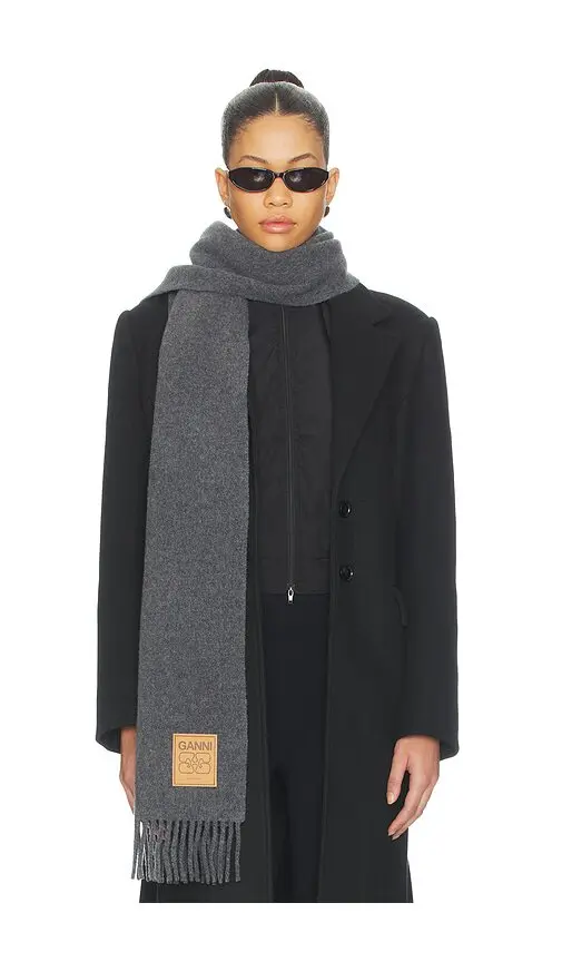 GANNI Double Face Solid Scarf In Grey - Paloma Melange