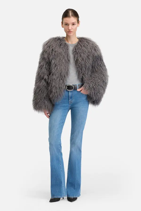 7 For All Mankind Shearling Fur Cropped Jacket