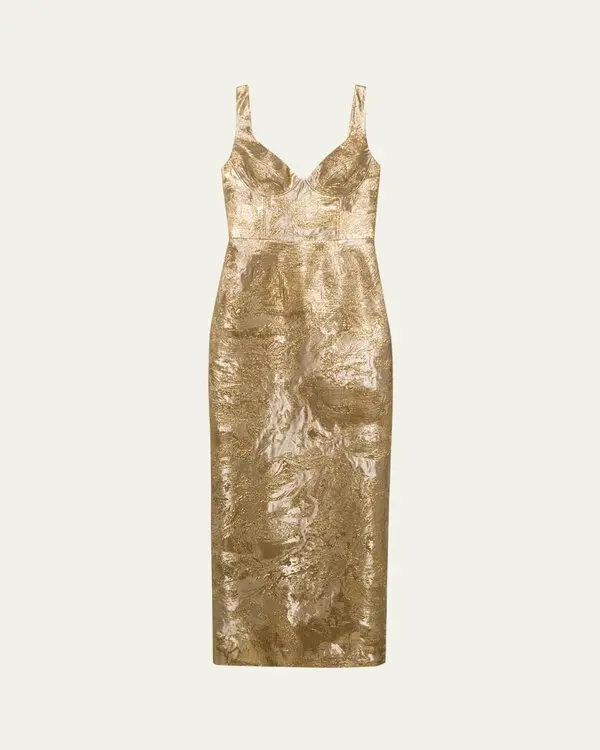 Simkhai Viella Sleeveless Metallic Jacquard Column Gown - Gold