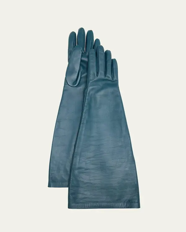 Saint Laurent Long Leather Gloves - Bleu