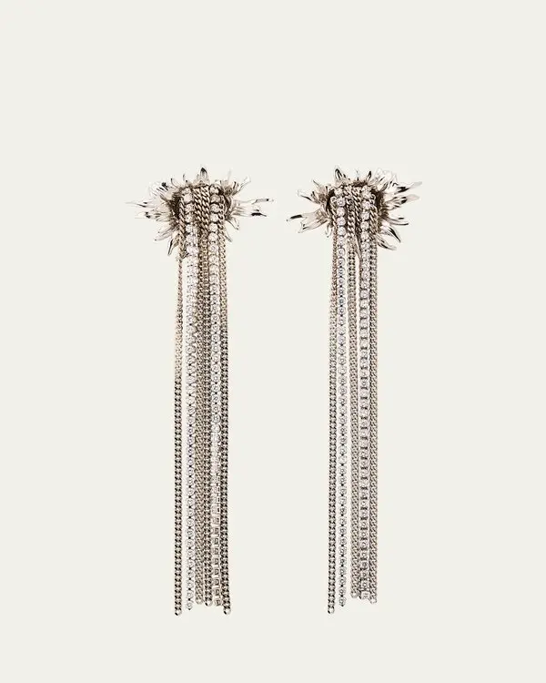Alexander McQueen Sunflower Crystal Fringe Drop Earrings - Silver Grey