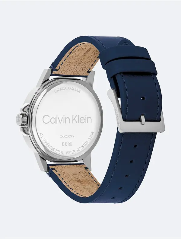 Calvin Klein Emblem Dial Leather Strap Watch - Blue