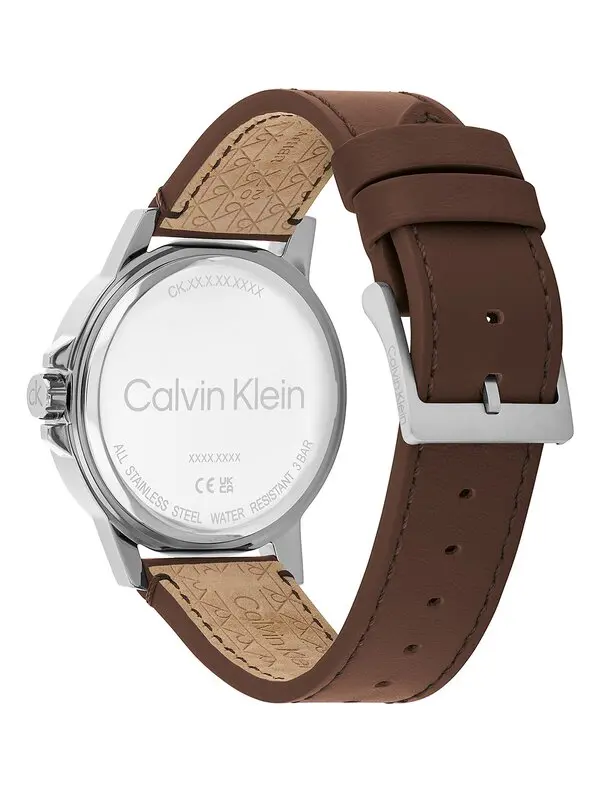 Calvin Klein Emblem Dial Leather Strap Watch - Green