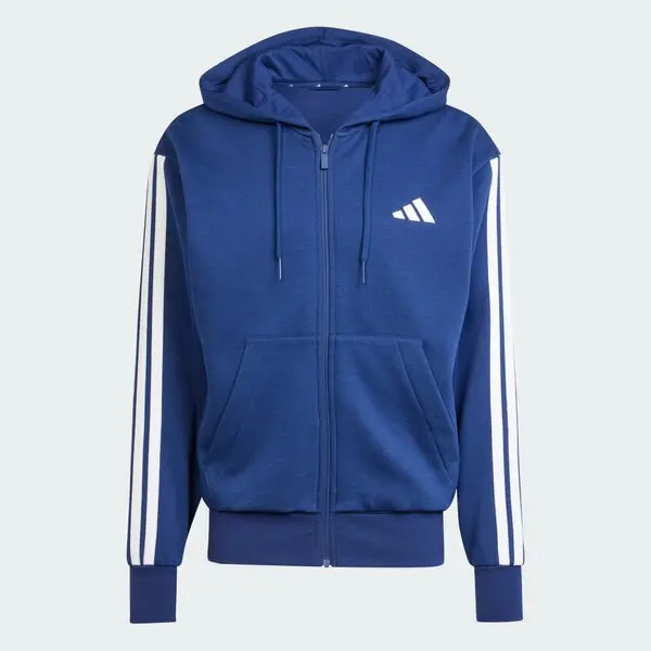 Adidas Essentials 3-stripes Fleece Hoodie Dark Blue - Dark Blue / White