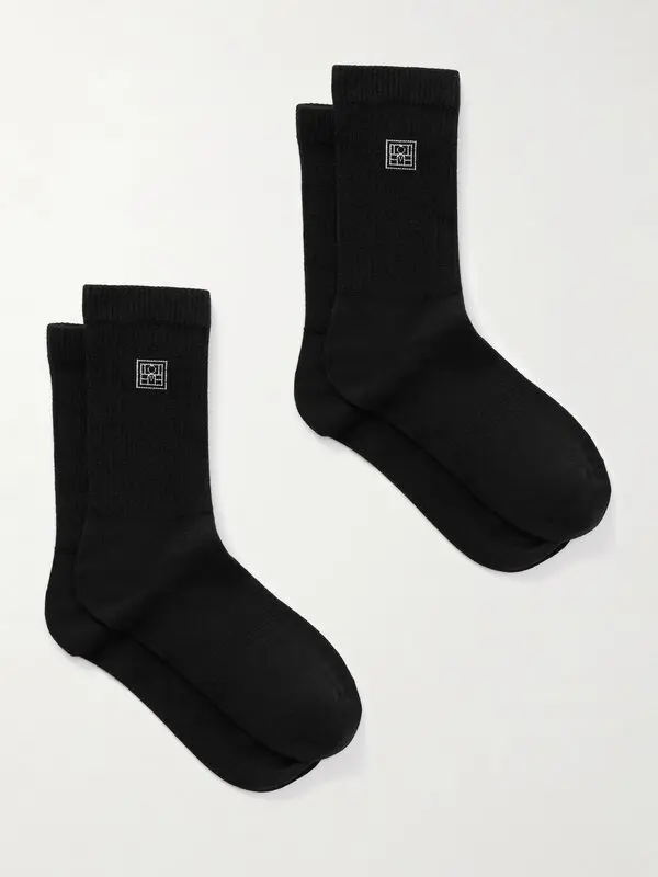 TOTEME Embroidered Ribbed Socks - Black