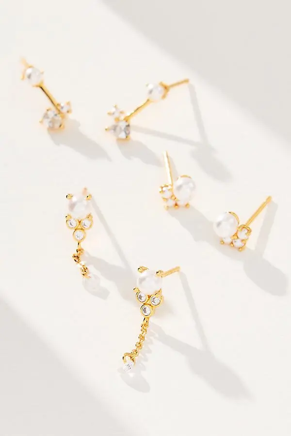 Anthropologie Crystal Earring Set - Pearl
