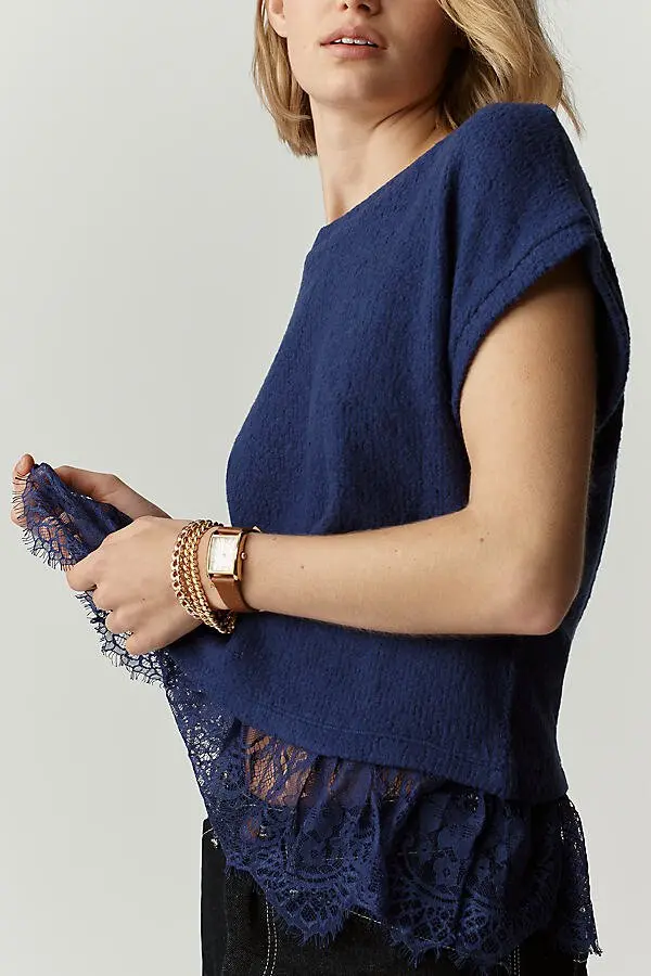Maeve Ruffled Lace Tee - Beacon Blue