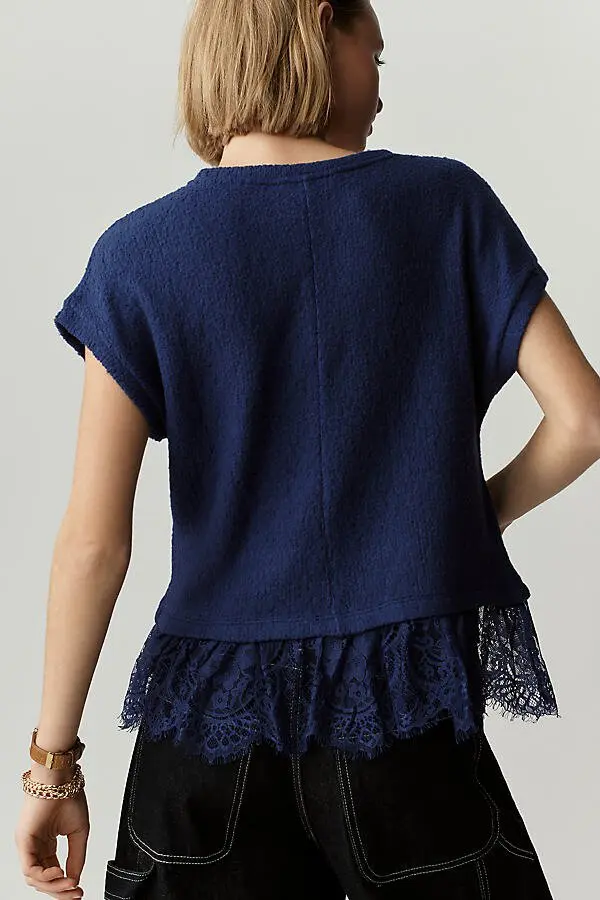 Maeve Ruffled Lace Tee - Beacon Blue