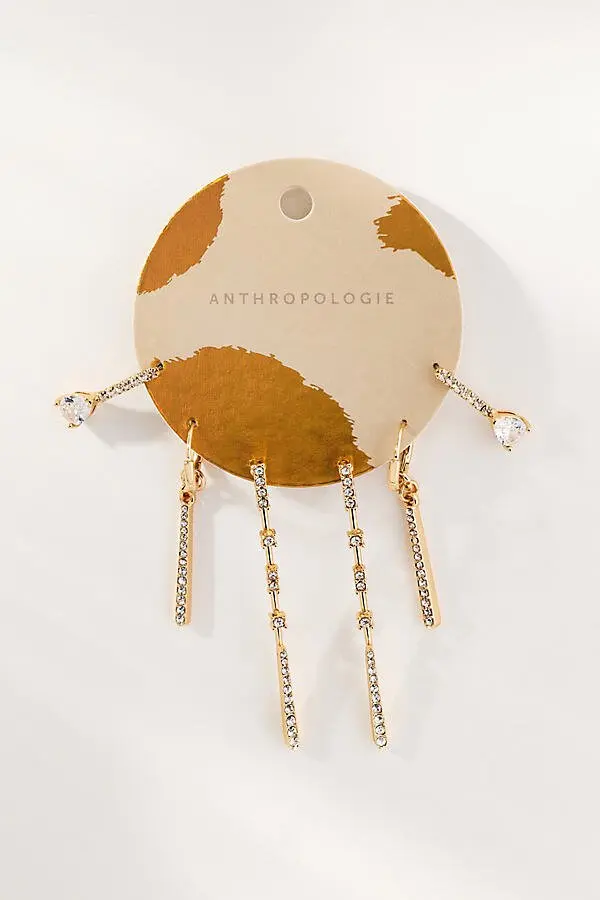 Anthropologie Slim Crystal Drop Earrings, Set Of 3 - Gold