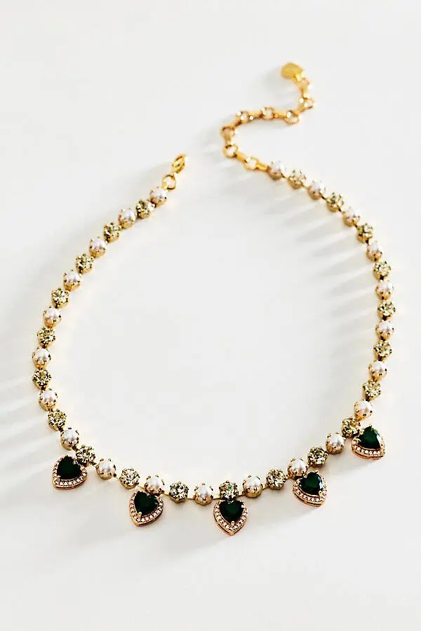 Anthropologie Gemstone Chain Necklace - Emerald