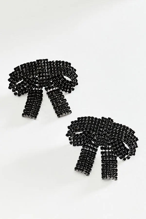 Anthropologie Crystal Bow Earrings - Black