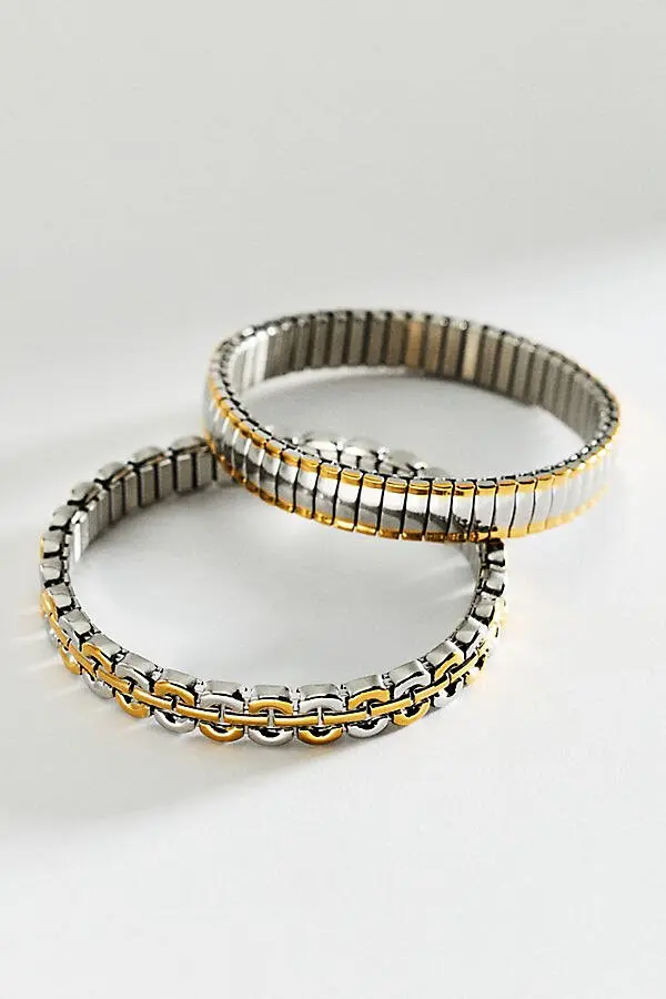 Anthropologie Metal Stretch Bracelet Set - Silver