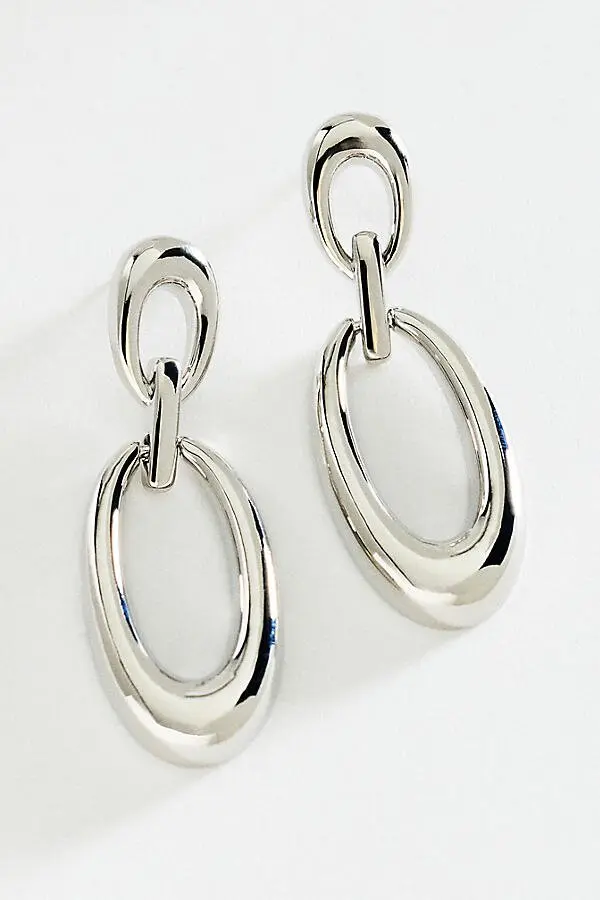 Anthropologie Linked Metal Drop Earrings - Silver