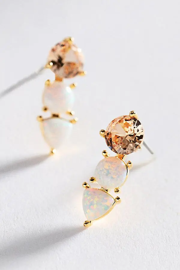 Anthropologie Tri-stone Earrings - Pearl