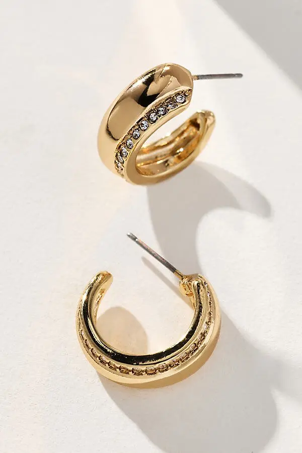 Anthropologie Pavé Hoop Earrings - Gold