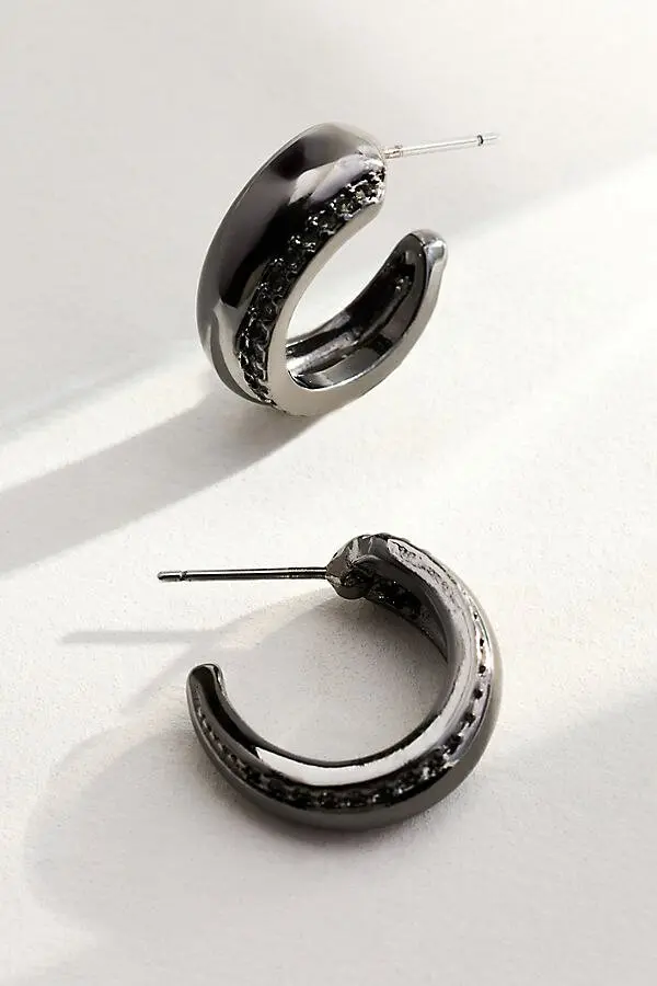 Anthropologie Pavé Hoop Earrings - Gunmetal