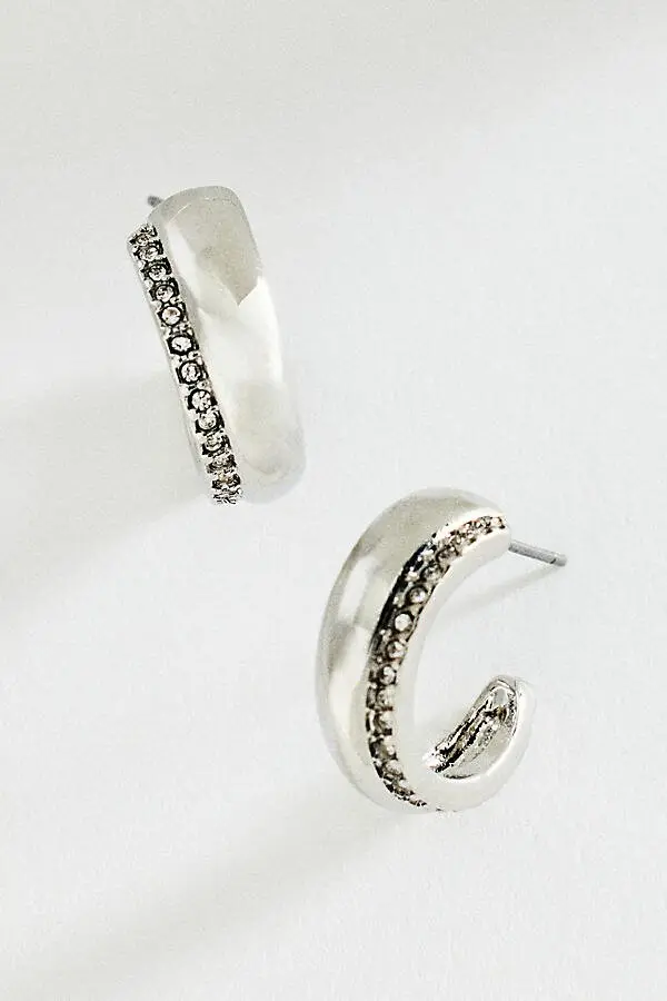 Anthropologie Pavé Hoop Earrings - Silver