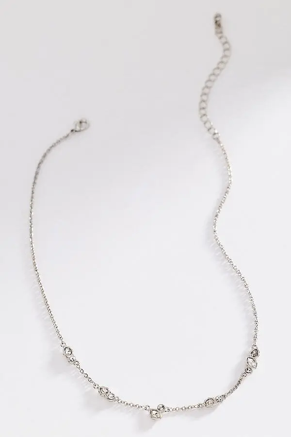 Anthropologie Delicate Crystal Necklace - Silver