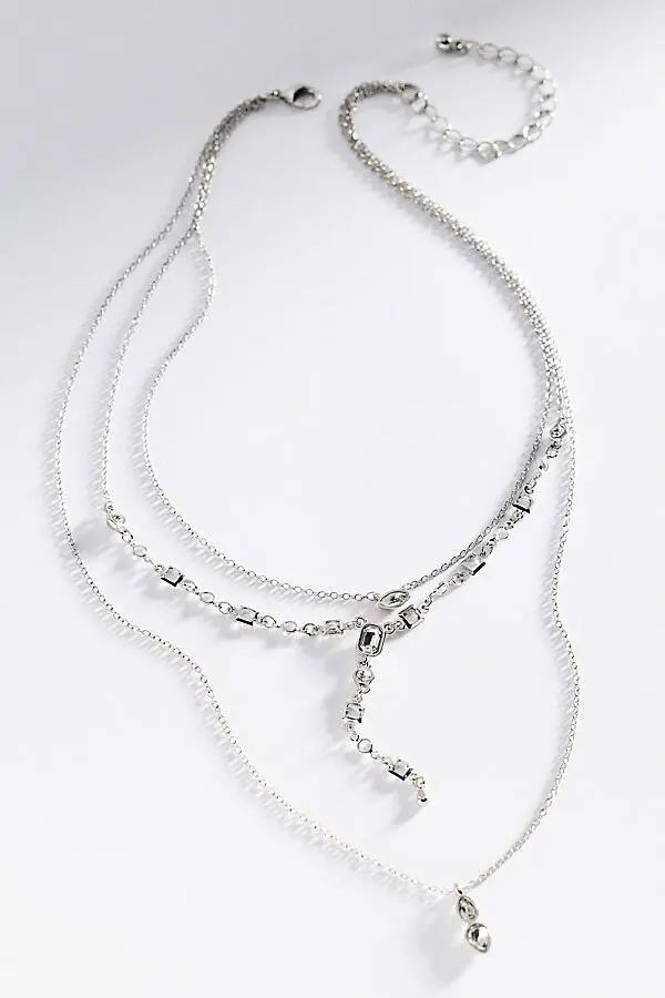 Anthropologie Triple Layered Crystal Necklace - Silver