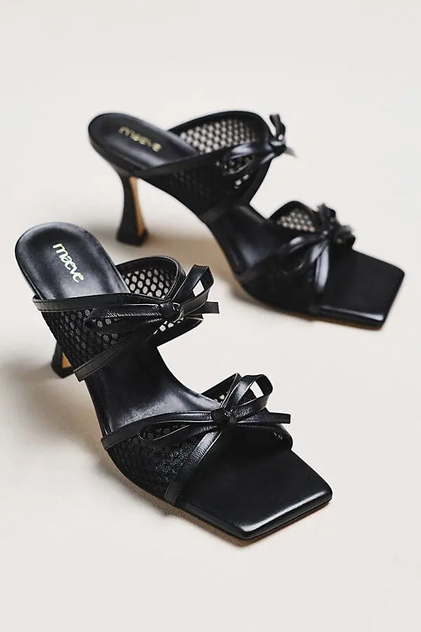 Maeve Mesh Double-bow Open-toe Heels - Black