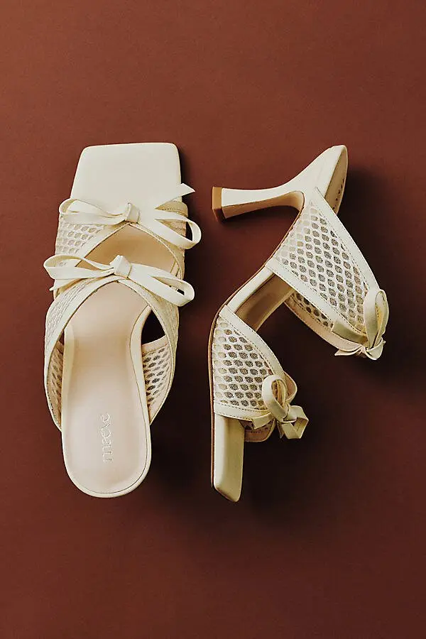 Maeve Mesh Double-bow Open-toe Heels - Yellow