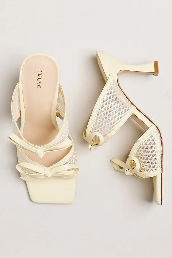 Maeve Mesh Double-bow Open-toe Heels - Yellow